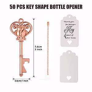 XHIPY 50 PCS Skeleton Key Bottle Openers,Wedding Favors guests Bulk,Roses Key Bottle Opener,Bridal Shower Party Favors with Card Tag(Rose Gold)