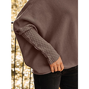 LILLUSORY Womens Batwing Oversized Sweaters Assymetrical Off The Shoulder Boat Neck Wrap Tunic Tops Fall Fashion Cloth Outfit Nutmeg Large