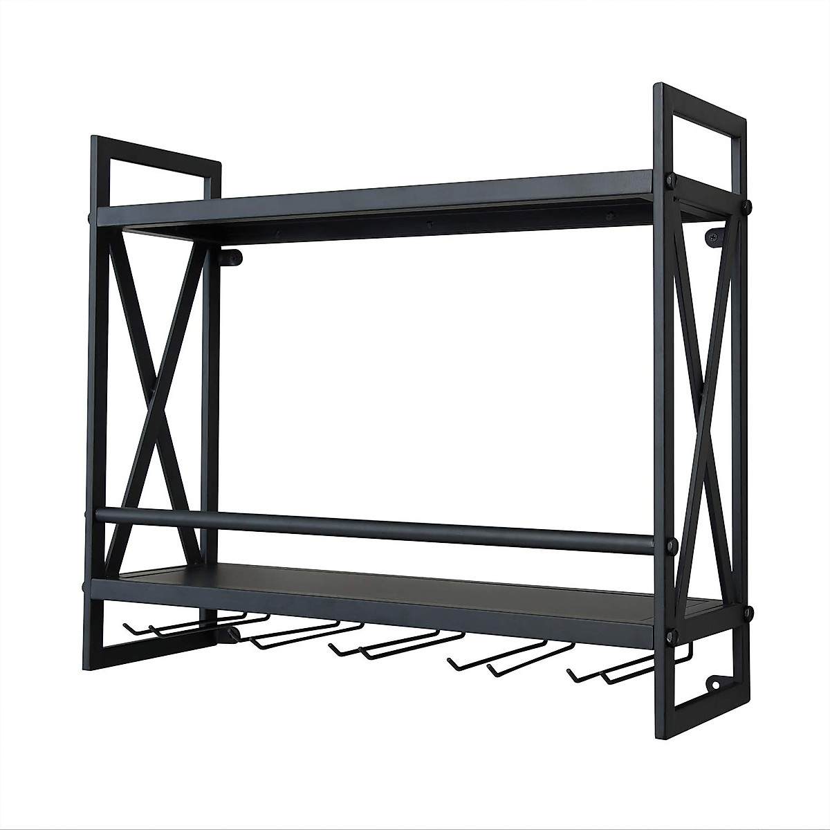 Industrial Wine Rack 14 Bottles Wall-Mounted Wine Cabinet with 5 Glasses Holder Metal Wine Storage Shelf Multi-Function Display Rack for Home Bar Restaurant Kitchen 23.6'' x7.9'' x20.5''