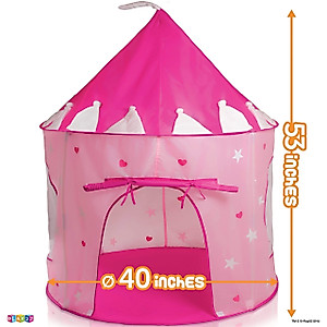 Play22 Play Tent Princess Castle Pink - Features Glow in The Dark Stars - Portable - Kids Pop Up Tent Foldable Into A Carrying Bag - Indoor and Outdoor Use - Original