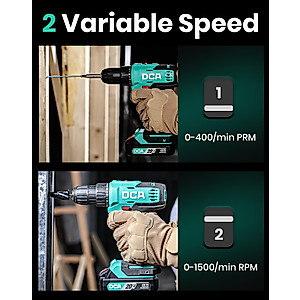 DCA Cordless Drill Set, 336 in-lbs Torque, 3/8" Keyless Chuck, Electric Power Drill with 2.0Ah Battery and Charger,18+1 Position,25-Piece 20V Drill Driver Kit, ADJZ2035