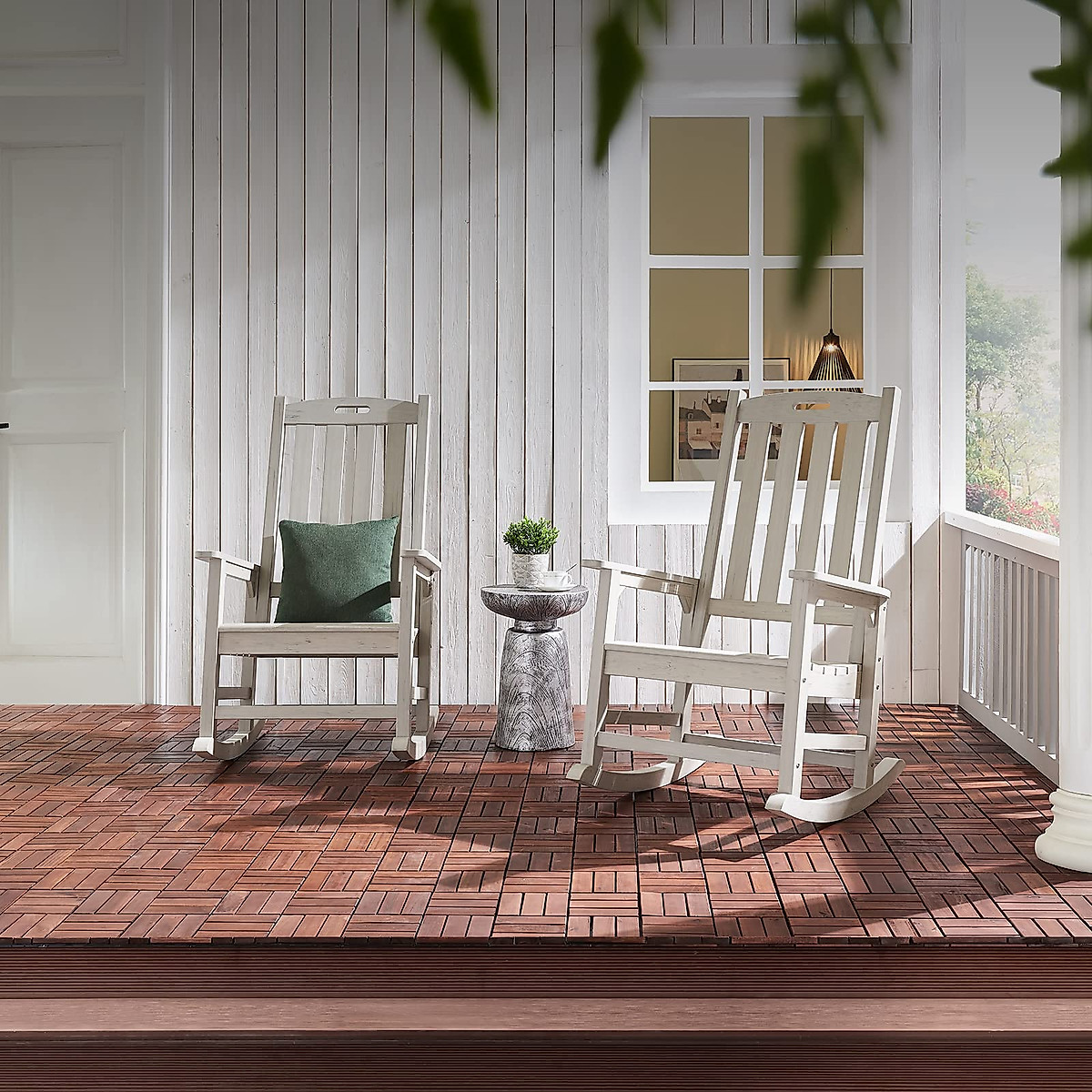 Psilvam Oversized Outdoor Rocking Chair, with 21" Wide Seat and 32" Tall Backrest, Pre-Assembled with Most Components for Effortless Installation (Gray)