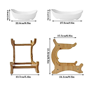 KOXAME 2 Tire Fruit Bowl, Large Fruit Basket for Kitchen Counter, Ceramic Berry Basket with Bamboo Stand, Use for Fruit and Vegetable Storage, Snacks Desserts Nuts Bread Candy Tray Holder, White