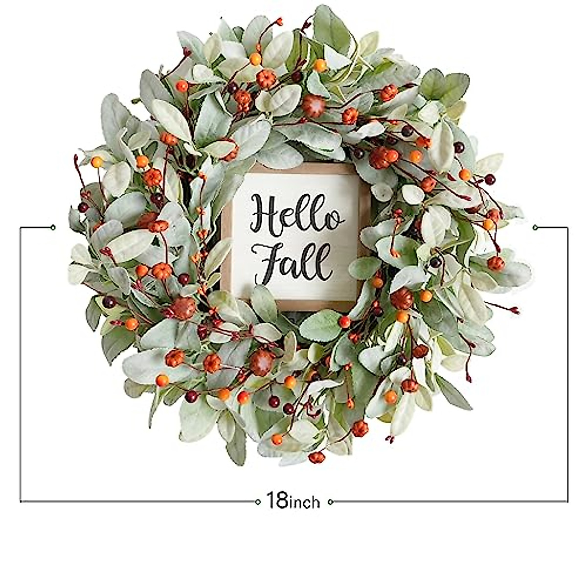 Bibelot Fall Wreaths for Front Door, 18'' Artificial Eucalyptus Leaves Wreath with Berries Pumpkin,Lambs Ear Wreath,Autumn Wreaths for Front Door Outside Porch Wall Farmhouse Home Decor …