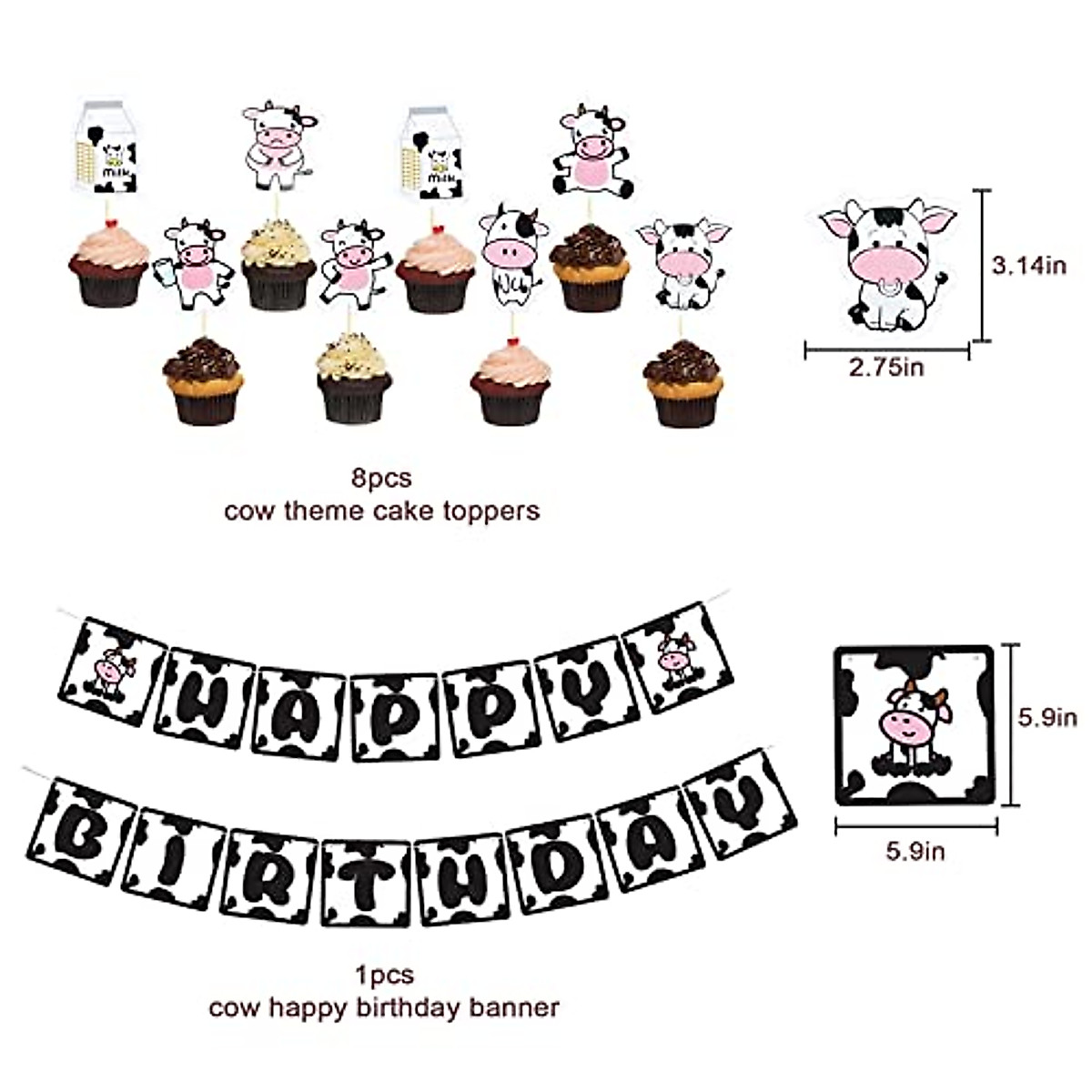 Amandir 117PCS Cow Party Decorations Pink Cow Balloon Garland Arch Kit with Cow Print Balloons Happy Birthday Banner Cake Topper for Girl Baby Shower Farm Animals Cow Themed Birthday Party Supplies