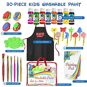 KEFF Kids and Toddler Paint Set - 33 Piece Painting Set for Toddlers with Non Toxic Washable Tempera Finger Paint, Brushes, Palette, Apron, Paper Pad & More Art Supplies Kit for All Ages