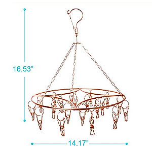A.B Crew Round Laundry Clothesline Hanging Rack for Drying Clothing with 20 Stainless Steel Clothespins 5 Free Quilt Clip(Rose Gold)