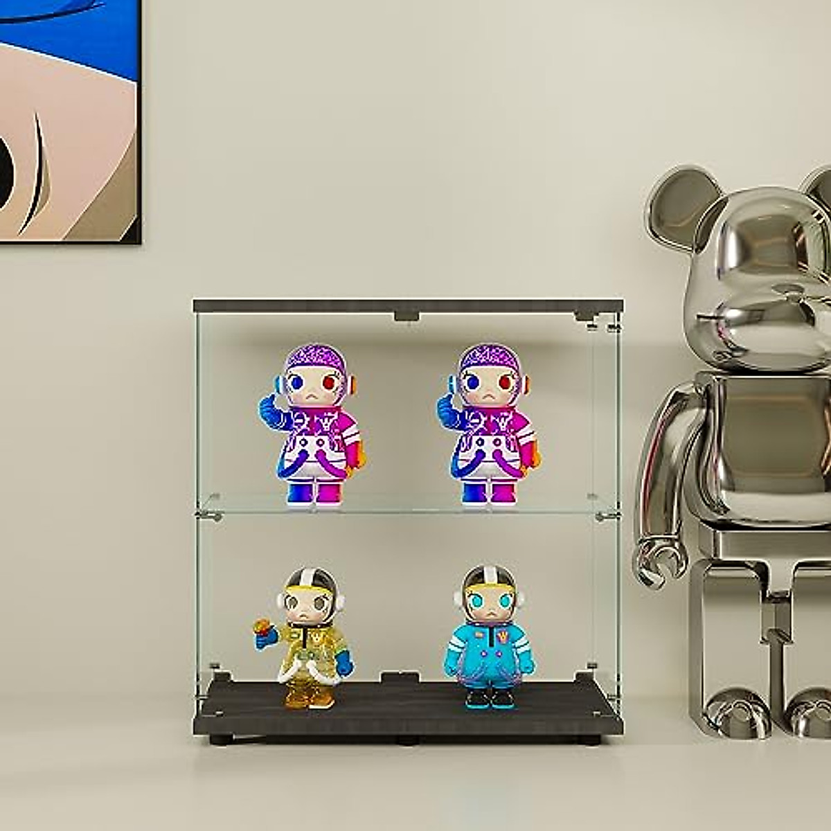 Fetuero Two-Door Glass Display Cabinet 2 Shelves with Door, Floor Standing Curio Bookshelf for Living Room Bedroom Office, 35.35” x 31.69”x 14.37”, Black