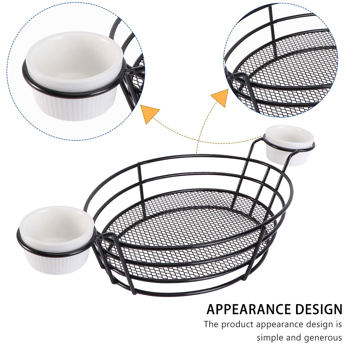 Cabilock Stainless Fried Chicken Display Rack Steel French Fries Basket Food Frying Basket French Fries Container Snack Serving Plate with 2 Dipping Fry Basket Cup Fried Chicken Basket (Black)