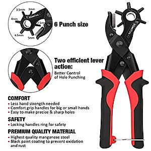 KingTool Leather Hole Punch Set, Super Heavy Duty Rotary Puncher, Multi Hole Sizes Maker Tool