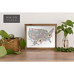 JetsetterMaps Scratch Your Travels Romantic Floral USA Map (Small Silver)
