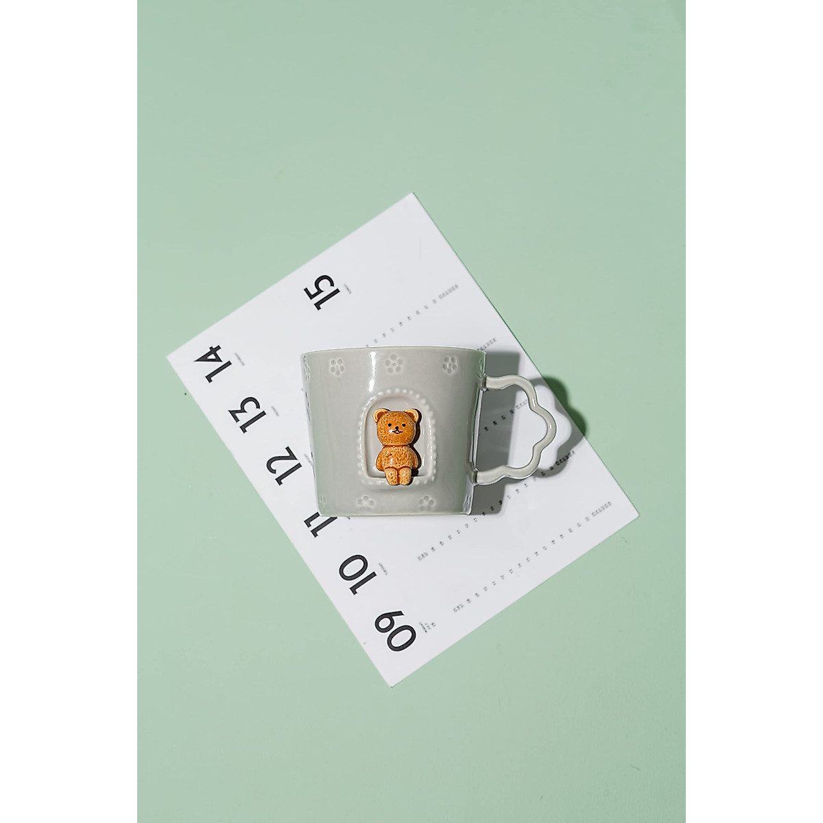 DIHOclub Bear Ceramic Cup Window Animals Mug Cute Cartoon Handmade Figurine Mugs,Holiday and Birthday Gift for Daughter,Son,Kids,9 OZ (Grey)