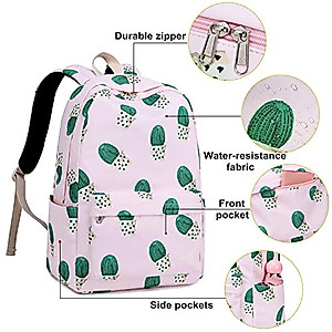 School Backpack Set 3 Pieces Lightweight Teen Girls Bookbags Insulated Lunch Bag Pencil Case (Cactus)