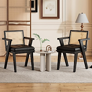 SPOFLYINN Accent Armchair with Thicken Cushion Mid-Century Modern Style Soft Comfortable Breathable Linen Fabric Office Chair Black