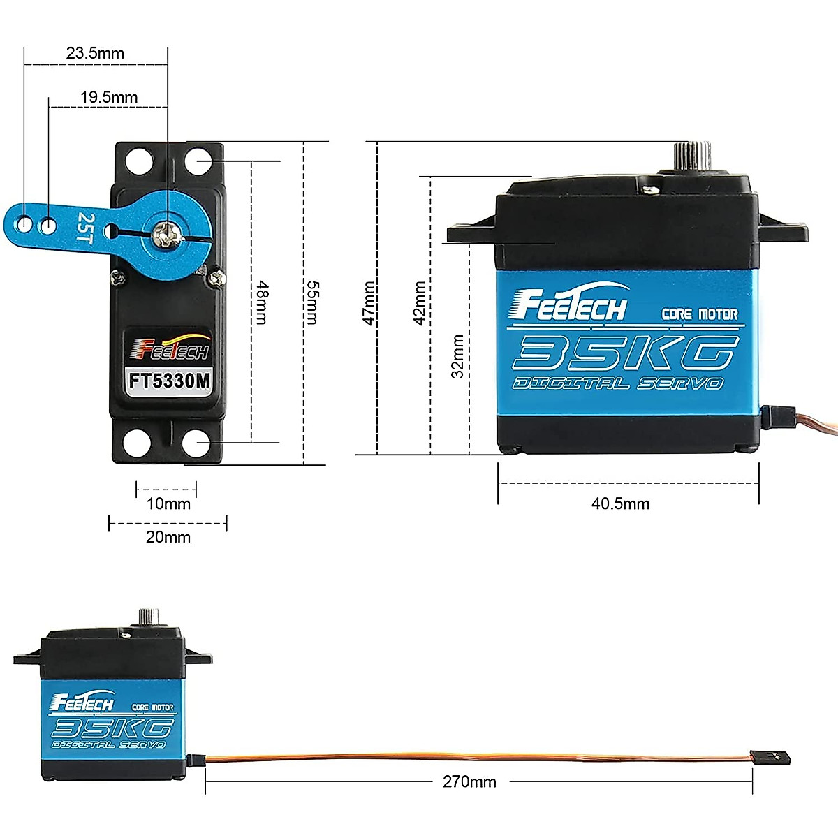 35KG High Torque Coreless Motor Servo Waterproof Metal Gear Digital and Stainless Steel Gear Servo with 25T Servo Arm for Robotic DIY,RC Car Angle 180 FT5330M