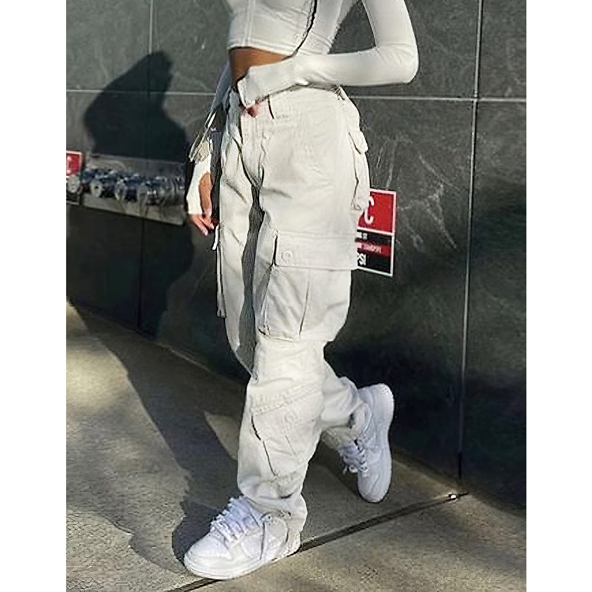 High Waisted Baggy Cargo Jeans for Women Y2K Wide Leg Loose Boyfriend Streetwear Trousers with Pockets Harajuku Grunge