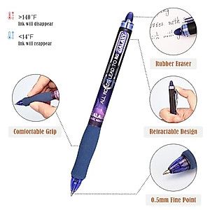 BAYTORY 6Pcs Retractable Erasable Gel Pens, Black Ink Pen with Eraser Clear, Smooth Writing Comfortable to Use for Note Taking Marking Planner Crossword Puzzles (Black)