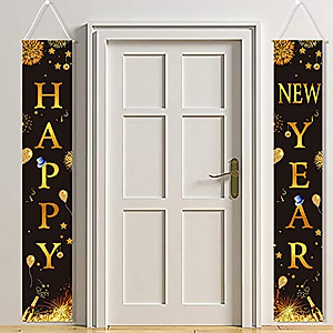 HOWAF 2023 Happy New Year Porch Sign, Happy New Year Hanging Banners for Home Indoor Outdoor Porch Wall New Year Holiday Party Decoration