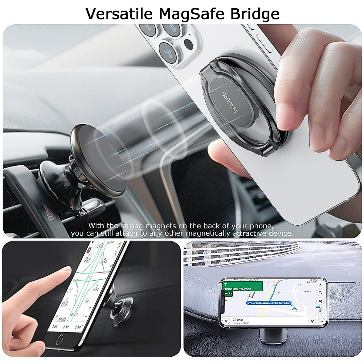Doflyesky Magnetic Phone Ring Holder with Magsafe, Double Adjustable Gym Finger Ring Grip, Removable Phone Grip, for iPhone, iPad and Smartphones, Compatible with Magnetic Car Mount (Colorful)