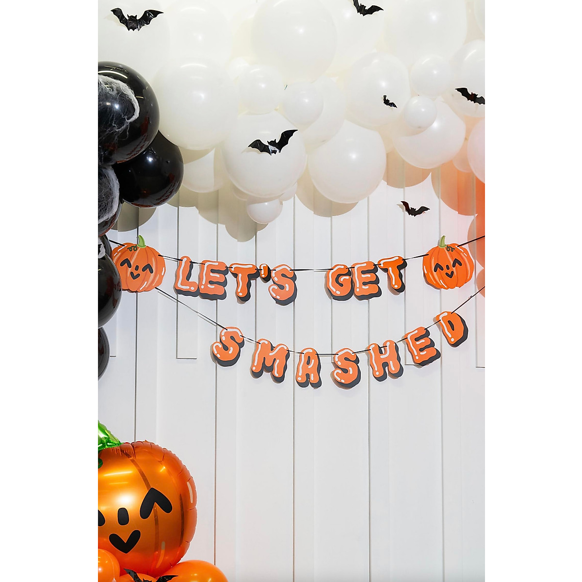 HOUSE OF PARTY Let's Get Smashed Halloween Banner - Indoor Halloween Party Decoration with Pumpkin Designs - Perfect for Mantle, Halloween Party Favors and Decorations