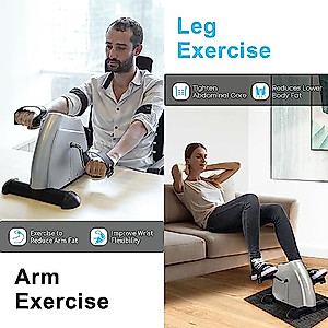 Mini Exercise Bike, AGM Under Desk Bike Pedal Exerciser Foot Cycle Arm & Leg Peddler Exerciser Machine with LCD Screen Displays (Sliver)