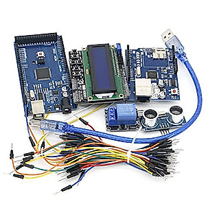 Mega 2560 r3 for arduino kit + HC-SR04 +breadboard Cable + Relay Module+ W5100 UNO Shield + LCD 1602 Keypad Shield