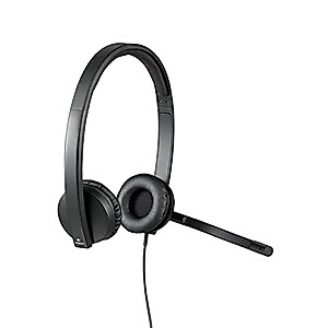 Logitech H570e Wired Headset, Stereo Headphones with Noise-Cancelling Microphone, USB, in-Line Controls with Mute Button, Indicator LED, PC/Mac/Laptop - Black