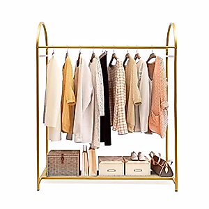kunghei 60" Double Rod Clothes Rack Shelves, Boutiques Retail Display Gold Clothing Rack Floor Standing Garment Rack Wedding Dress Rack Heavy Duty