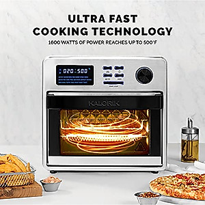 Kalorik MAXX Digital Air Fryer Oven, 16 Quart, 9-in-1 Countertop Toaster Oven and Air Fryer Combo, 21 Smart Presets, 9 Easy-to-Clean Accessories, 1600W, Stainless Steel