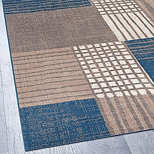 LUXE WEAVERS Modern Plaid Blue 5x7 Area Rug