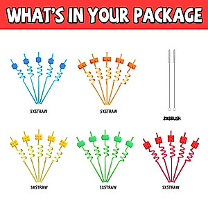 25 Building Blocks Party Favors Brick Block Drinking Straws for Building Blocks Birthday Party Supplies with 2 PCS Straws Cleaning Brush