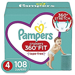 Diapers Size 4, 108 Count - Pampers Cruisers 360° Fit Disposable Baby Diapers, Enormous Pack (Packaging May Vary)
