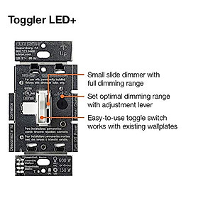 Lutron Toggler LED+ Dimmer | for Dimmable LED, Halogen, and Incandescent Bulbs | Single-Pole or 3-Way | AYCL-253P-WH | White