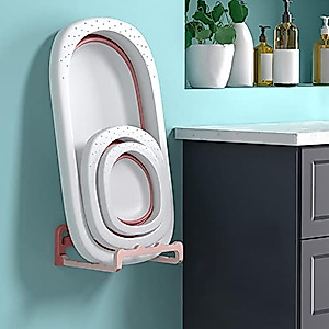 Gralara Foldable Washbasin Hanger, Wall Hanging Washbasin Stand,Waterproof, Punch Free Basin Storage Rack Washbasin Rack for Household Bathroom Toilet, Pink