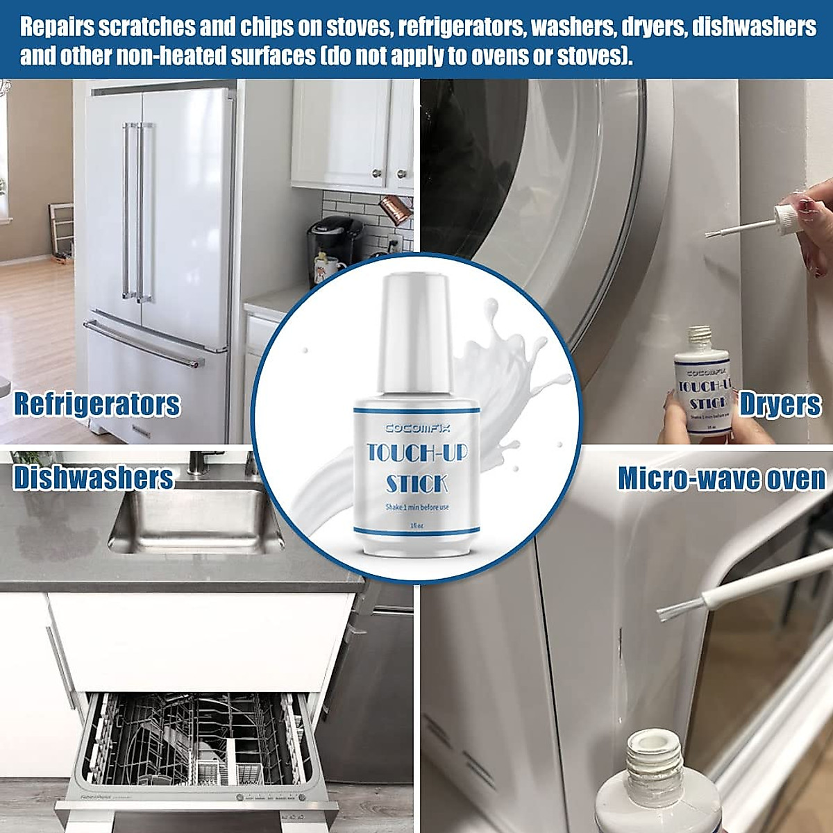 cocomfix Specialty Appliance Touch Up Paint White, Appliance Paint, 1 Ounce, White - High Gloss Touch Up Paint Pen for Refrigerators, Washers, Dishwashers, Microwave oven and Other Appliance