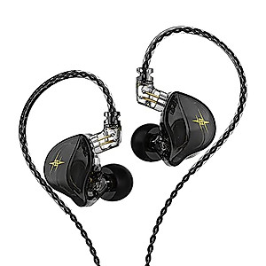 Girftu QKZ ZXT Wired Earphones 1 Dynamic HiFi Bass Earbuds in Ear Monitor Headphones Sport Noise Cancelling Headset with Microphone 2 Pin Detachable Cable (Black, No Mic)