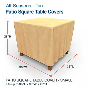Budge P5A24SF1 All Seasons Square Patio Table Cover Lightweight, UV-Resistant, Small-28 H L x 36" W, Tan