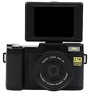 GOWENIC Digital Camera 2.7K 48MP High Definition Compact Camera, 3 inch LCD Screen 180 Degree Rotation Pocket Camera, USB Rechargeable Small Digital Camera, Black