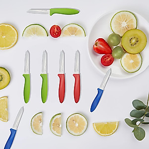 Paring Knife set of 6 PCS, 3.5 Inch Stainless Steel Fruit and Vegetable Knives,Comfortable Handle With Multi-Color Red/Green/Blue