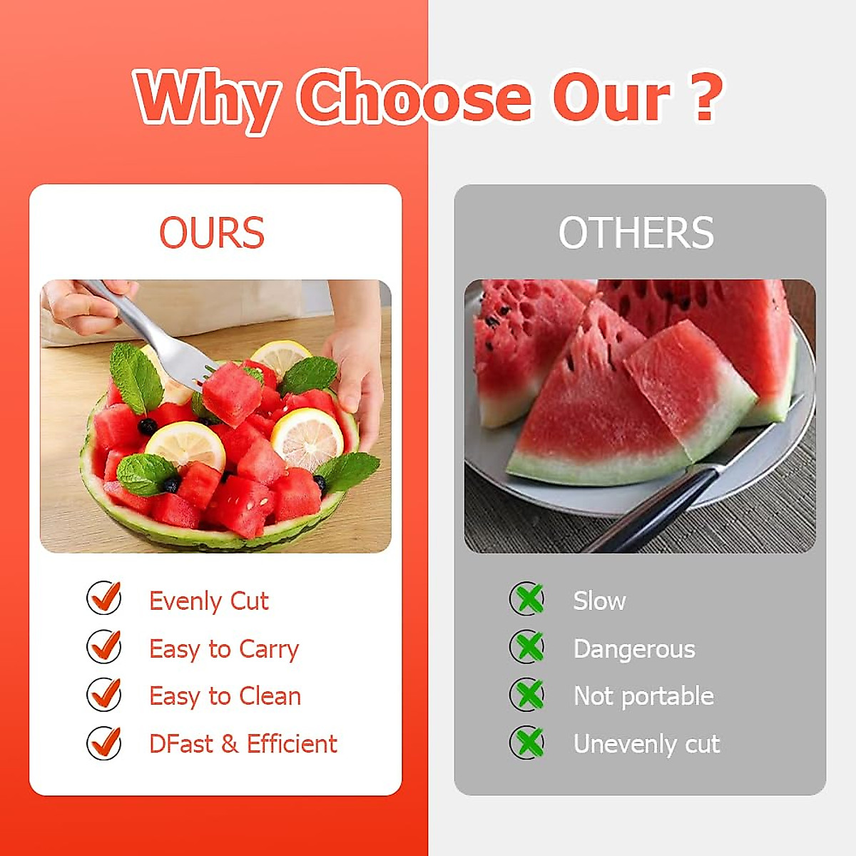 2-In-1 Stainless Steel Fruit Cutter, 2024 New Portable Watermelon Cutter Slicer Tool Melon Cube Cutter, Watermelon Windmill Fork Slicer Cutter for Summer Family Party Camping (1 Pc)