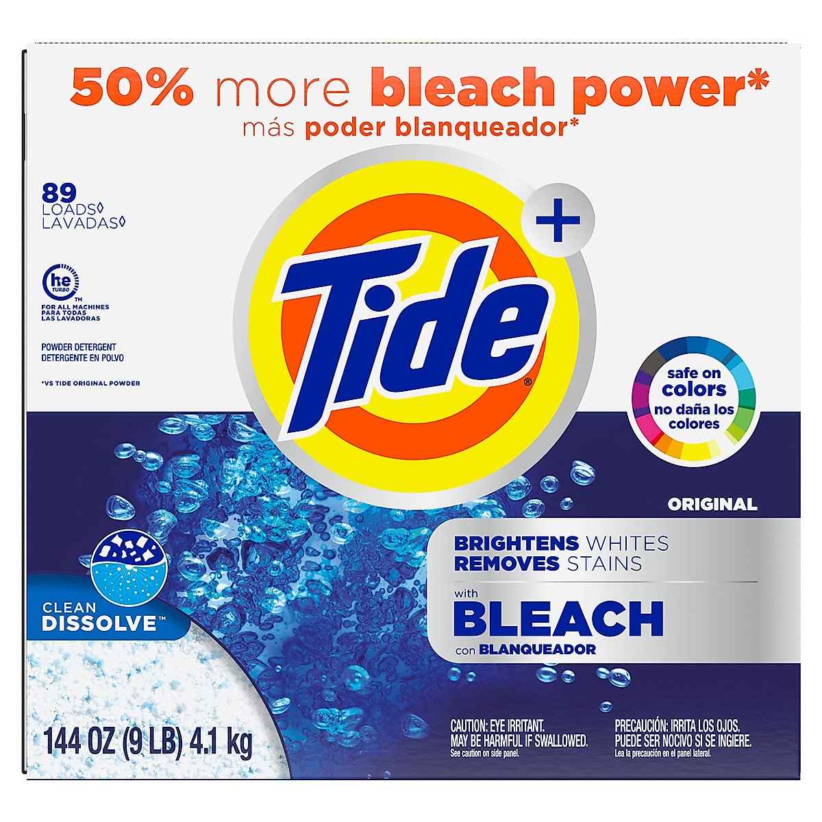 Tide plus Bleach Powder Laundry Detergent, Original, 144 oz, 89 loads