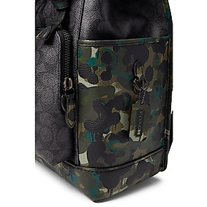 Coach League Flap Backpack in Signature with Camo Print Leather Charcoal Multi One Size