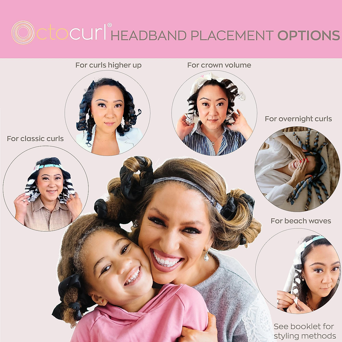 Octocurl Satin Hair Curlers - Heatless Curls Overnight - Headband Curlers for Medium Length Hair (Satin - Black)