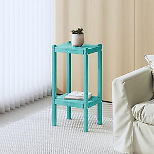 Costaelm Outdoor Side Table, 2-Tier Small Patio Coffee Tables for Outside, Outdoor End Tables for Patio, Adirondack Side Table for Outside, Outside Table for Pool, Porch, Garden, Turquoise