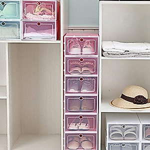 Cabilock 6pcs Transparent Pink Shoe Box Stackable Foldable Storage Shoe Box Clear Plastic Shoe Boxes Dust Proof Shoes Boxes for Home Room Sneakers High Heels Slippers