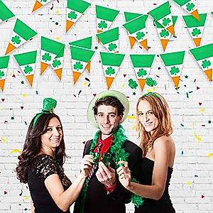 5 Pieces St Patrick's Day Shamrock Pennant Banners Irish National Day Triangle Flags Luck Green Clover Flag Banners Party Accessories for St Patrick's Day Theme Decor Outdoor Indoor, 7.4 x 10.8 Inch