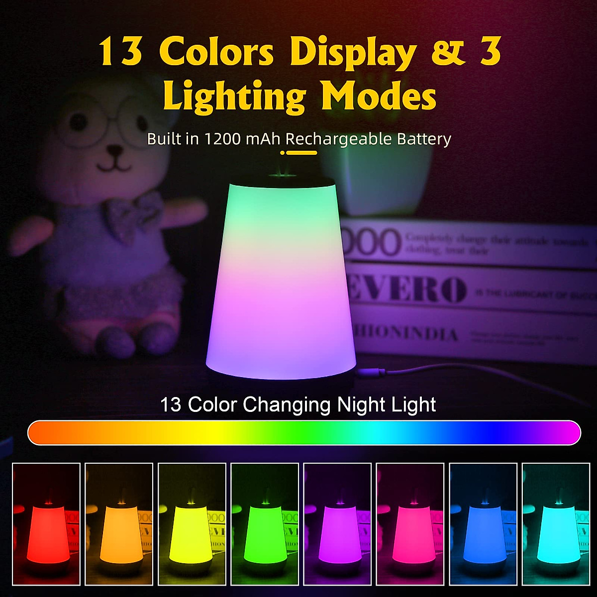 WIND STAR Baby Night Light for Kids, Nursery Night Lamp for Breastfeeding Rechargeable Bedside Touch Lamp/Warm White Mode&13 Color Changing Multicolor Lights for Bedroom Bedside,Living Room,Party