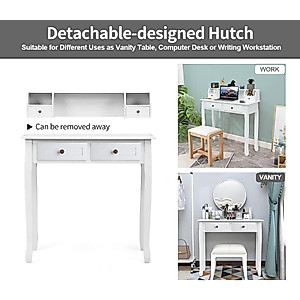 DMAITH Small Writing Desk with Hutch, 32 Inch Home Office Desk with Drawers, Study Table Computer Desk for Student, Vanity Makeup Dressing Table Save Space for Bedroom, White
