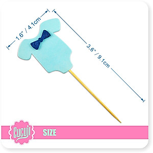 GUCUJI 40 PCS Blue Baby Jumpsuits Baby Shower Cake Cupcake Toppers Picks for Birthday Boys Party Decorations