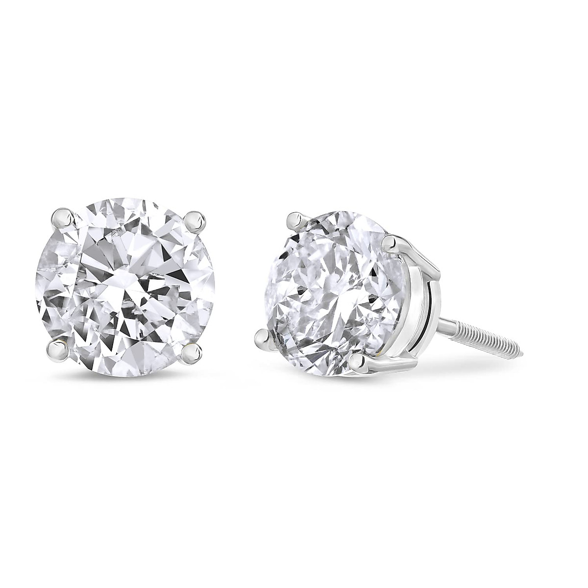 The Diamond Channel 0.50-6 CARAT Lab Diamond Stud Earrings for Women 14 Karat Gold Round Earrings 4 Prong Setting with Screw Back and Posts Studs (F-G Color, VS1-VS2 Clarity) (1.00 cttw, white-gold)